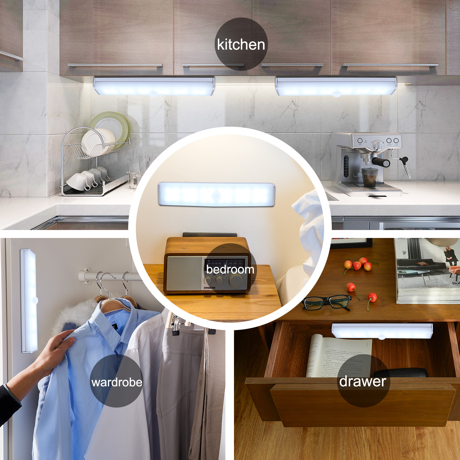 LED Closet Light，motion sensor light，Wireless Under Cabinet Light ...