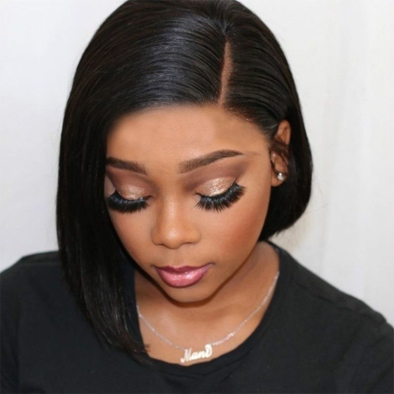 13.8 inches Wigs Short straight hair, fashionable side split, bobo head ...