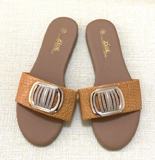 European and American summer flat bottom round gold crown slippers ...