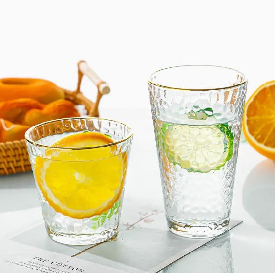 Hammer Pattern Glass Cup Women's Golden Edge Glass Water Cup ...