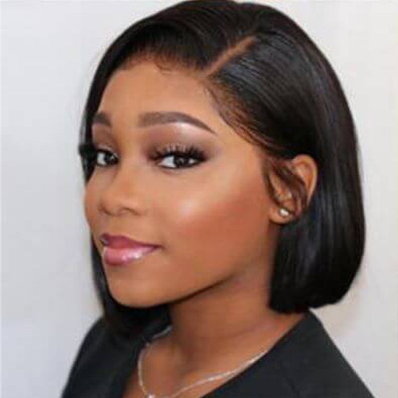 13.8 inches Wigs Short straight hair, fashionable side split, bobo head ...
