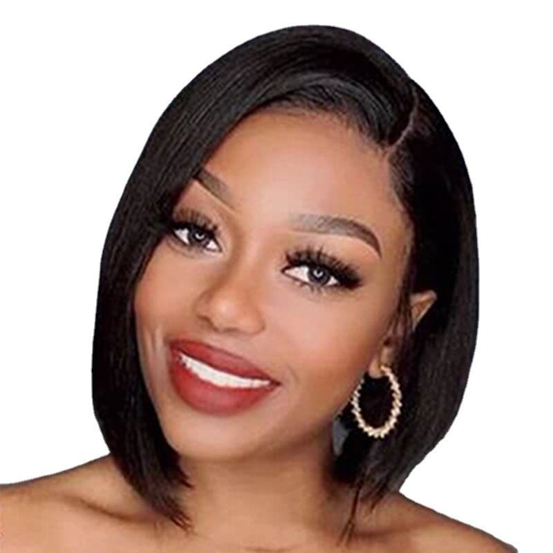 13.8 inches Wigs Short straight hair, fashionable side split, bobo head ...