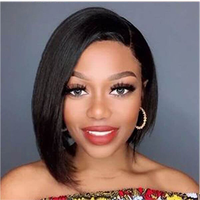 13.8 inches Wigs Short straight hair, fashionable side split, bobo head ...