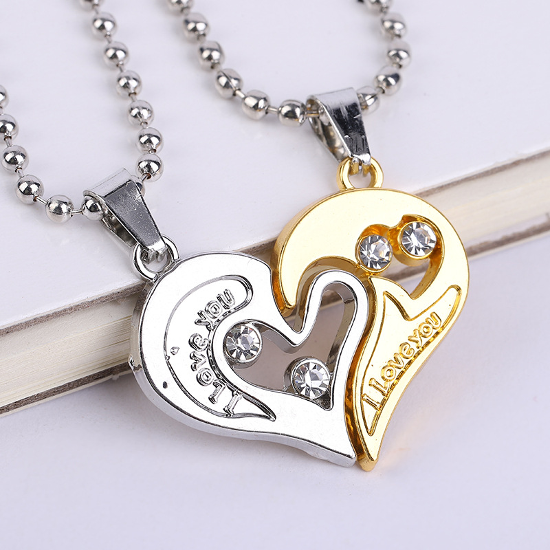 1 Pair Fashion Couple Necklace Jewelry Unisex Lovers Couples I Love You ...