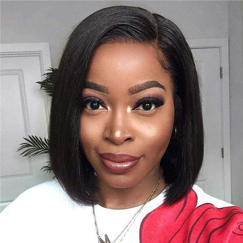 13.8 inches Wigs Short straight hair, fashionable side split, bobo head ...